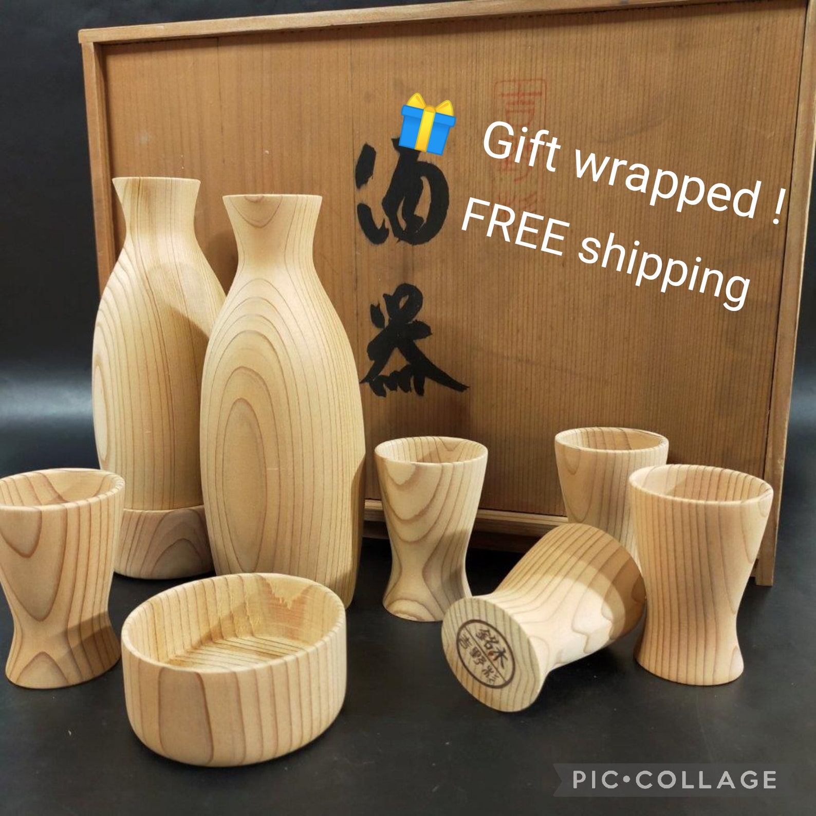 Japanese Hinoki Wood Sake Set Gift Wrapped Vintage Unused Rare & Unique ...