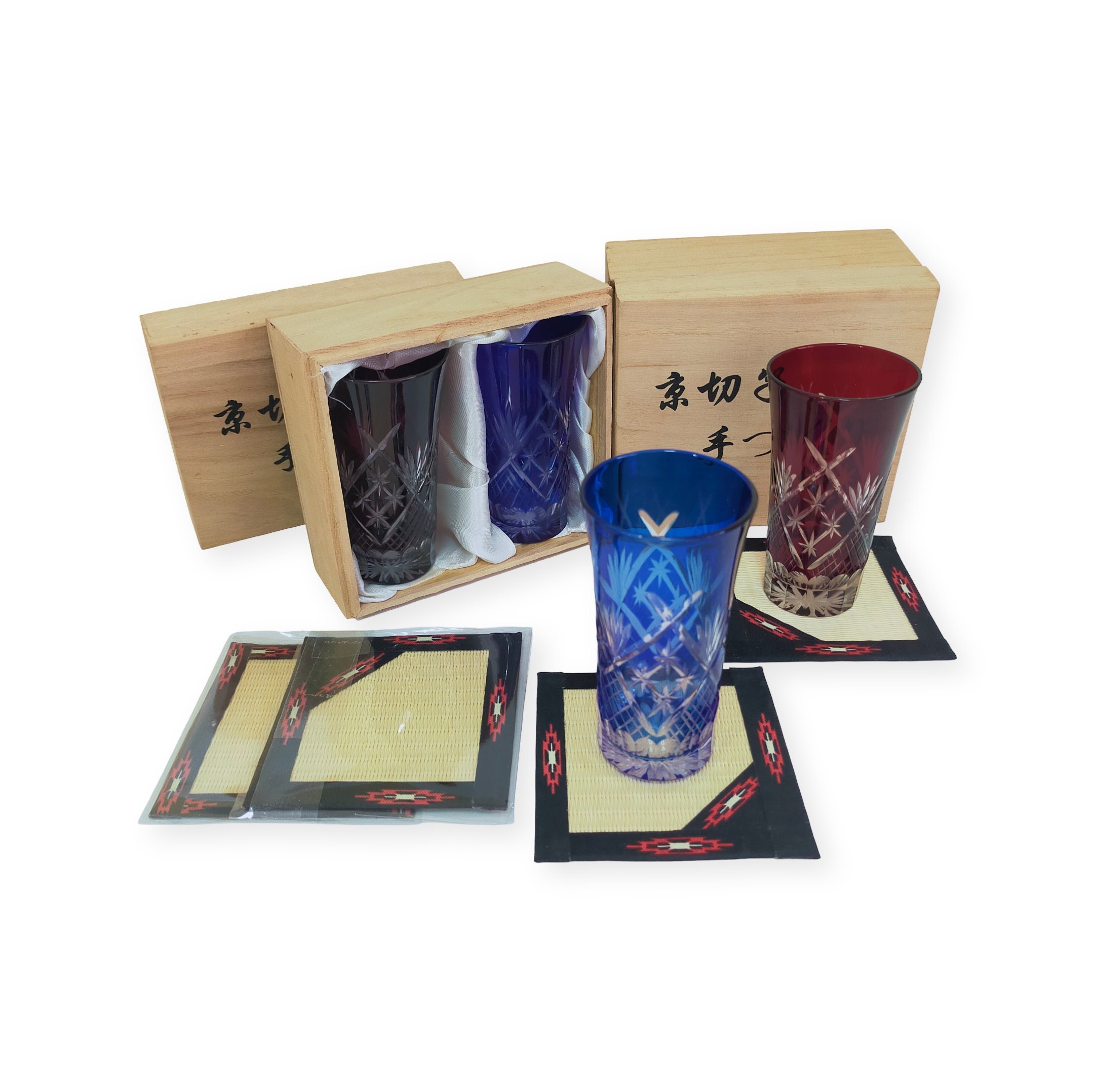 Japanese kiriko Cut Glass 2 Sets Vintage Unused With Handmade Mini ...