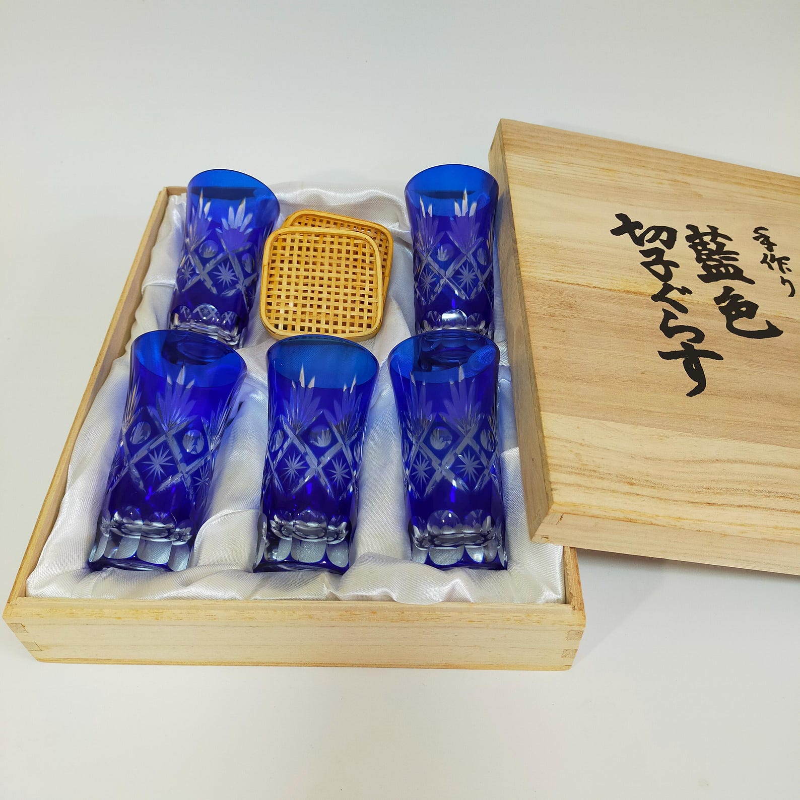 Japanese "kiriko" Cut Glass SET ; Vintage Unused ; With Wooden Box & Gift Wrapped - Etsy