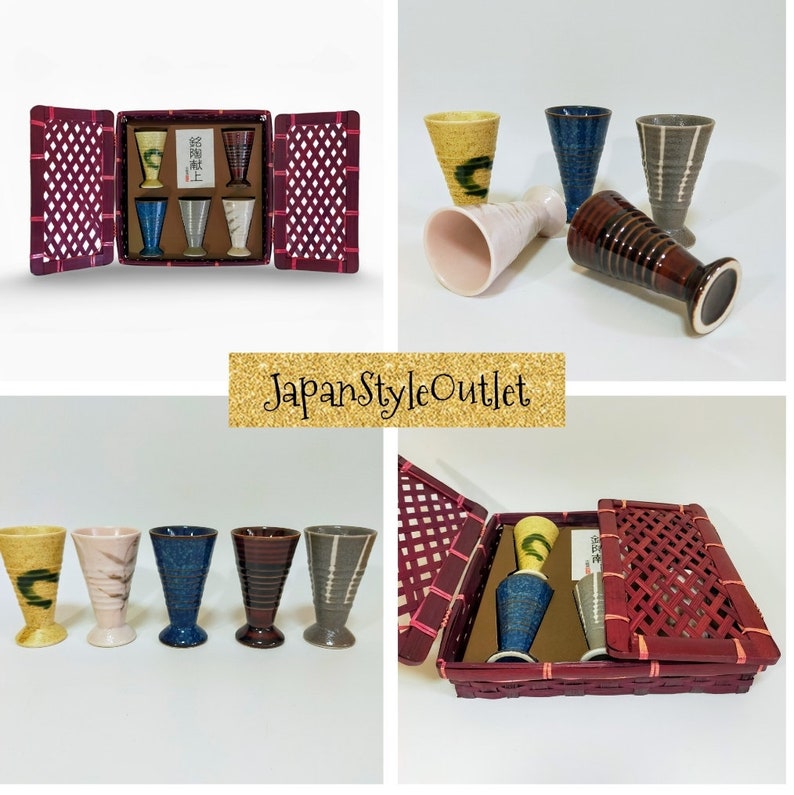 Five Cone Shaped Sake Cups ; With Beautiful Bamboo Box! Tea Cups ...