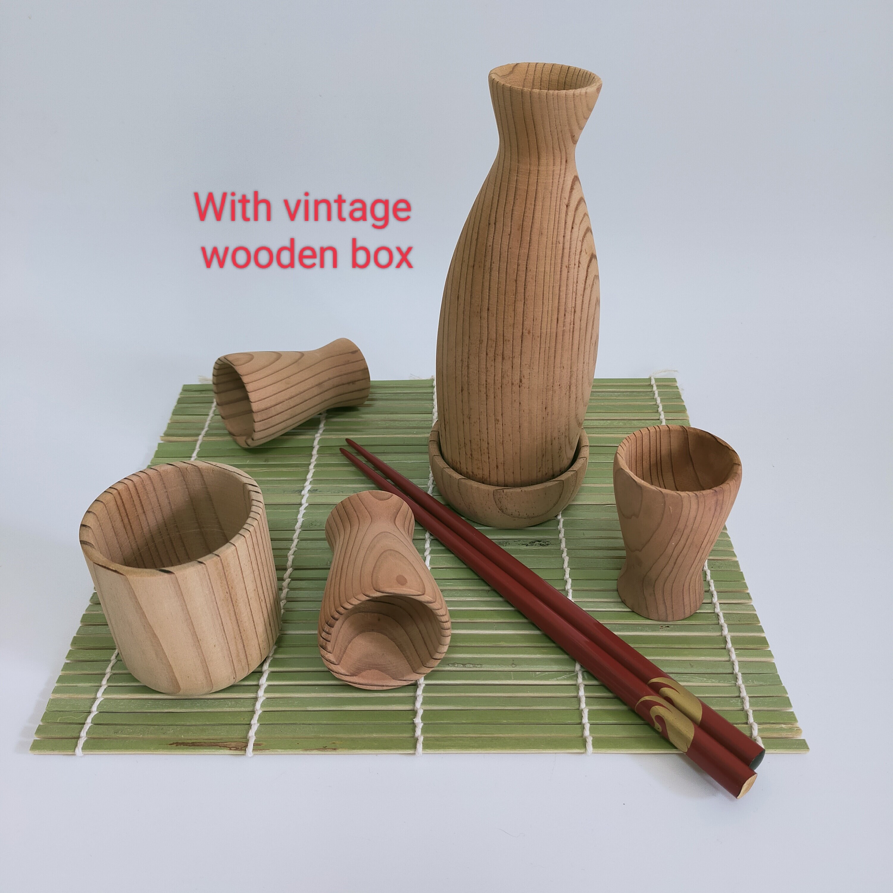 Japanese Hinoki Wood Sake Set Gift Wrapped Vintage Unused Rare & Unique ...