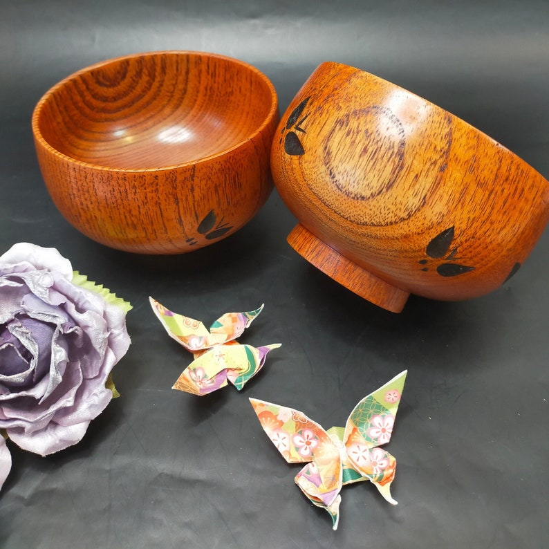 Two Vintage Japanese Handcarved Wooden Bowls ; Gift Ready ; Japanese ...