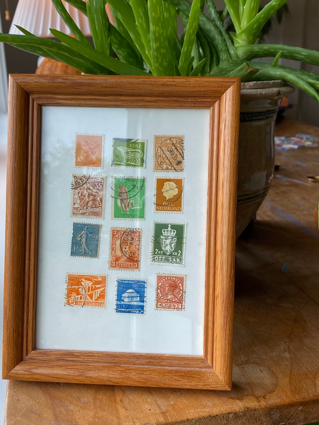 Postage Stamp Art Arrangement Vintage Framed Wall Art - Etsy
