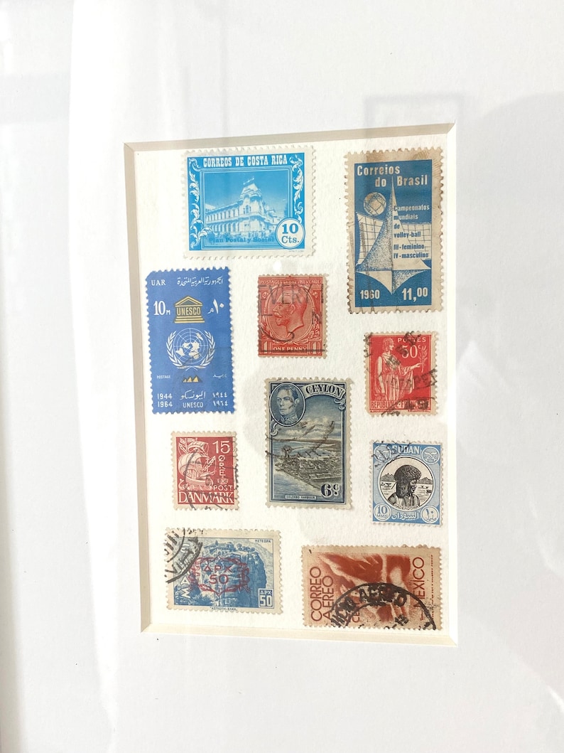 Postage Stamp Arrangement Vintage Art Framed - Etsy