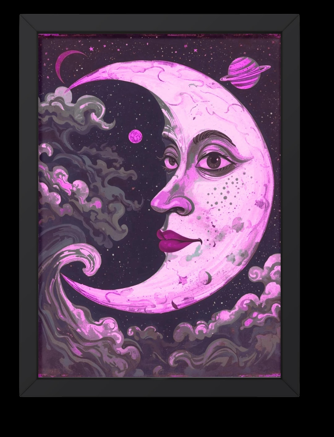 Crescent Pink Moon Digital Art - Etsy