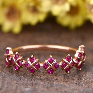 Unique Ruby Engagement Ring Ruby Wedding Band Rose Gold Bridal Ring ...