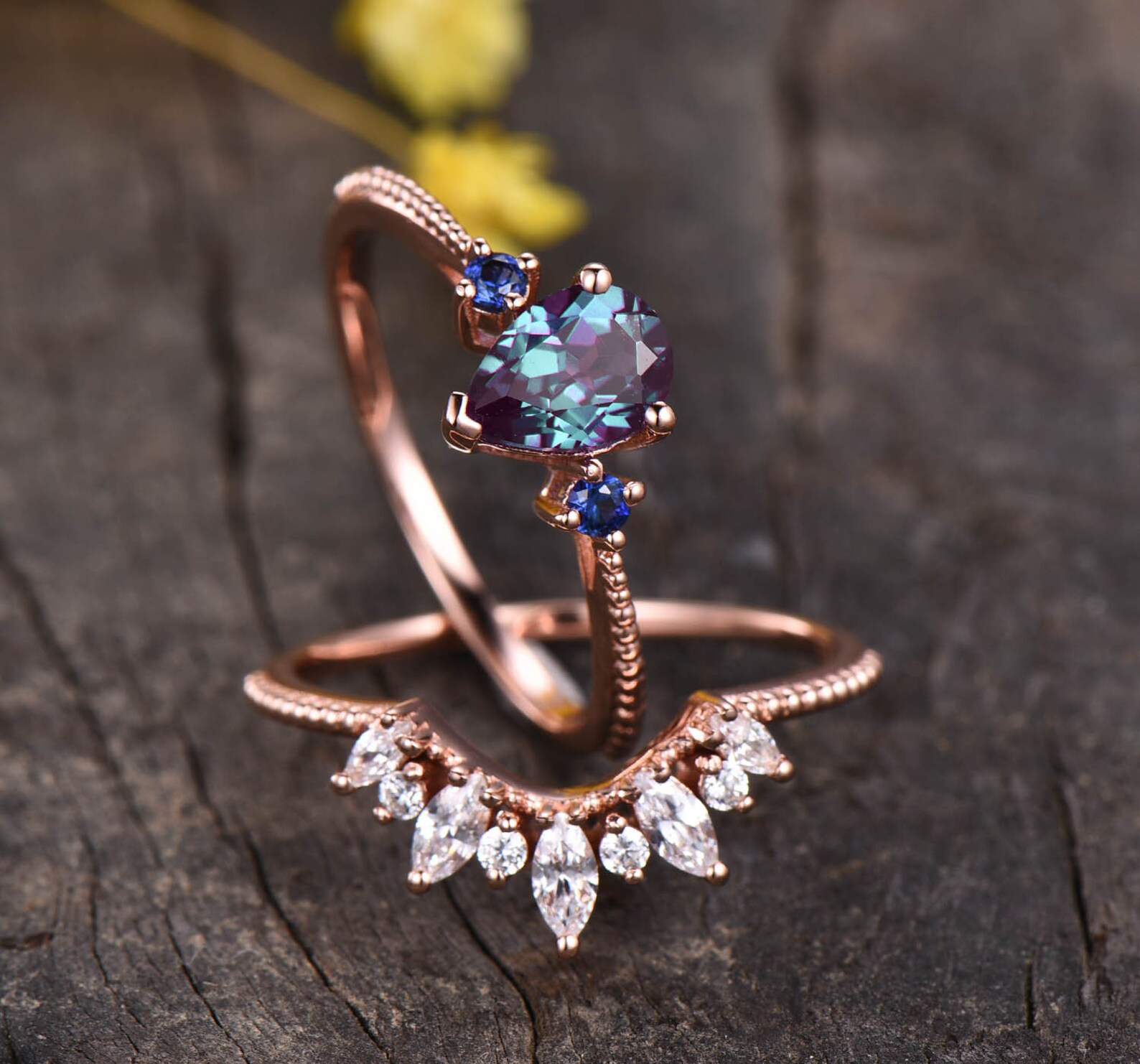 Unique Alexandrite Engagement Ring Setvintage Sapphire Ring - Etsy