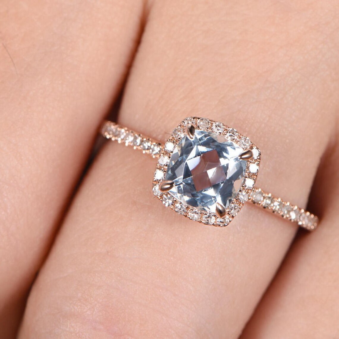 6.5mm Cushion Cut Aquamarine Engagement Ring Diamond Wedding - Etsy