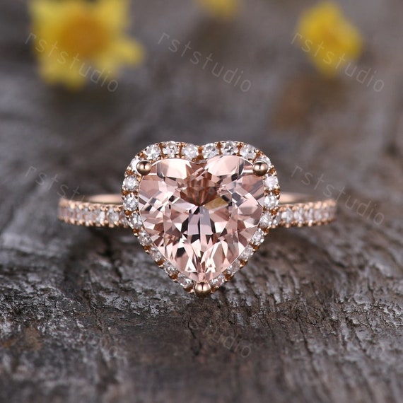 1.7ct Heart Cut Morganite Engagement Ring Rose Gold Diamond Wedding Band Promise Ring Anniversary Ring Natural Morganite Rings for Women Etsy