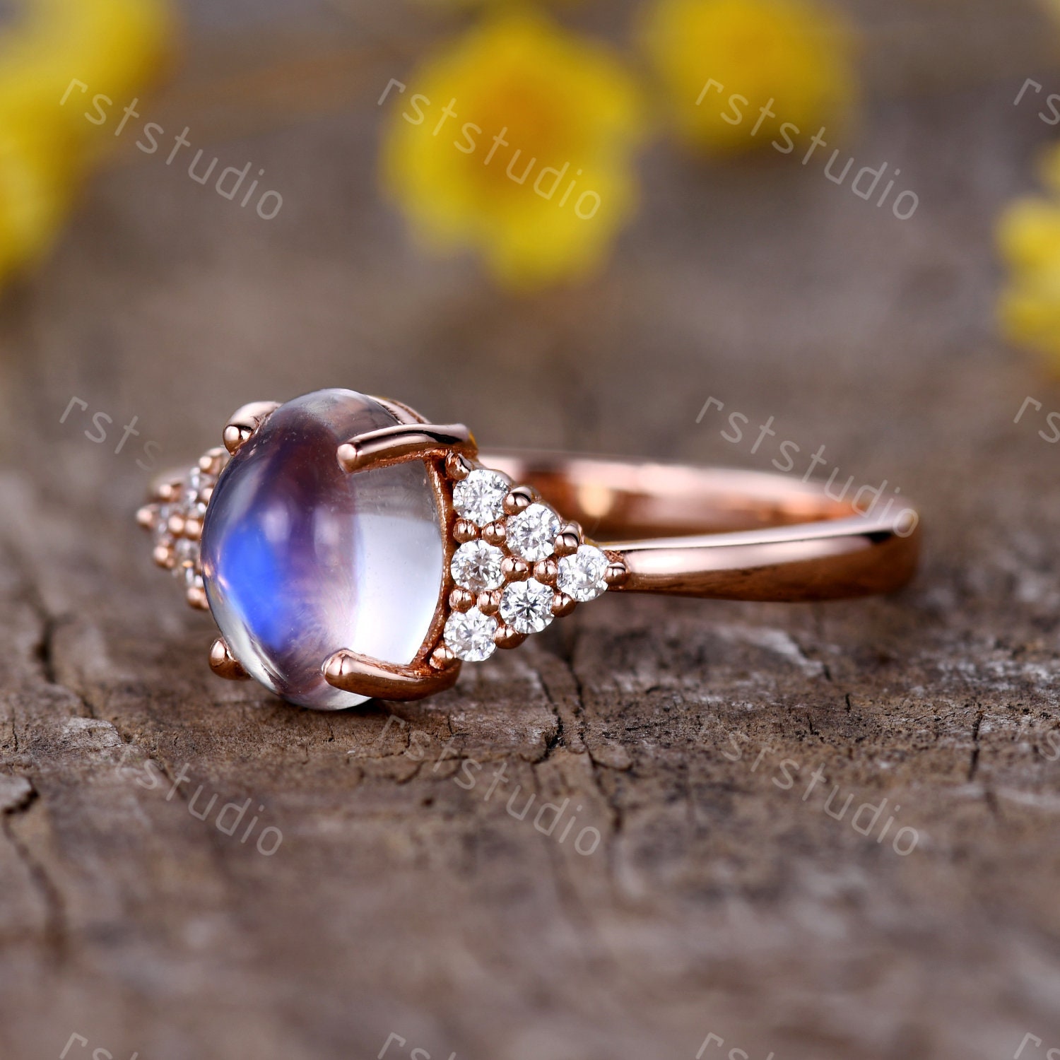 1.1ct Oval Mondstein Verlobungsring Einzigartige Mondstein Ring Art ...