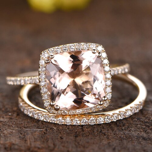 7x9mm Cushion Cut Morganite Engagement Ring 18K Rose Gold - Etsy