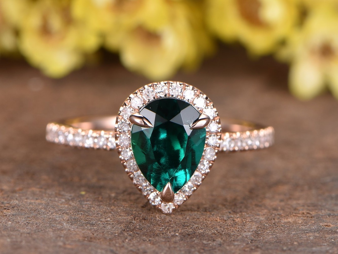 Teardrop Emerald Engagement Ring,pear Cut May Birthstone,14k Rose Gold ...