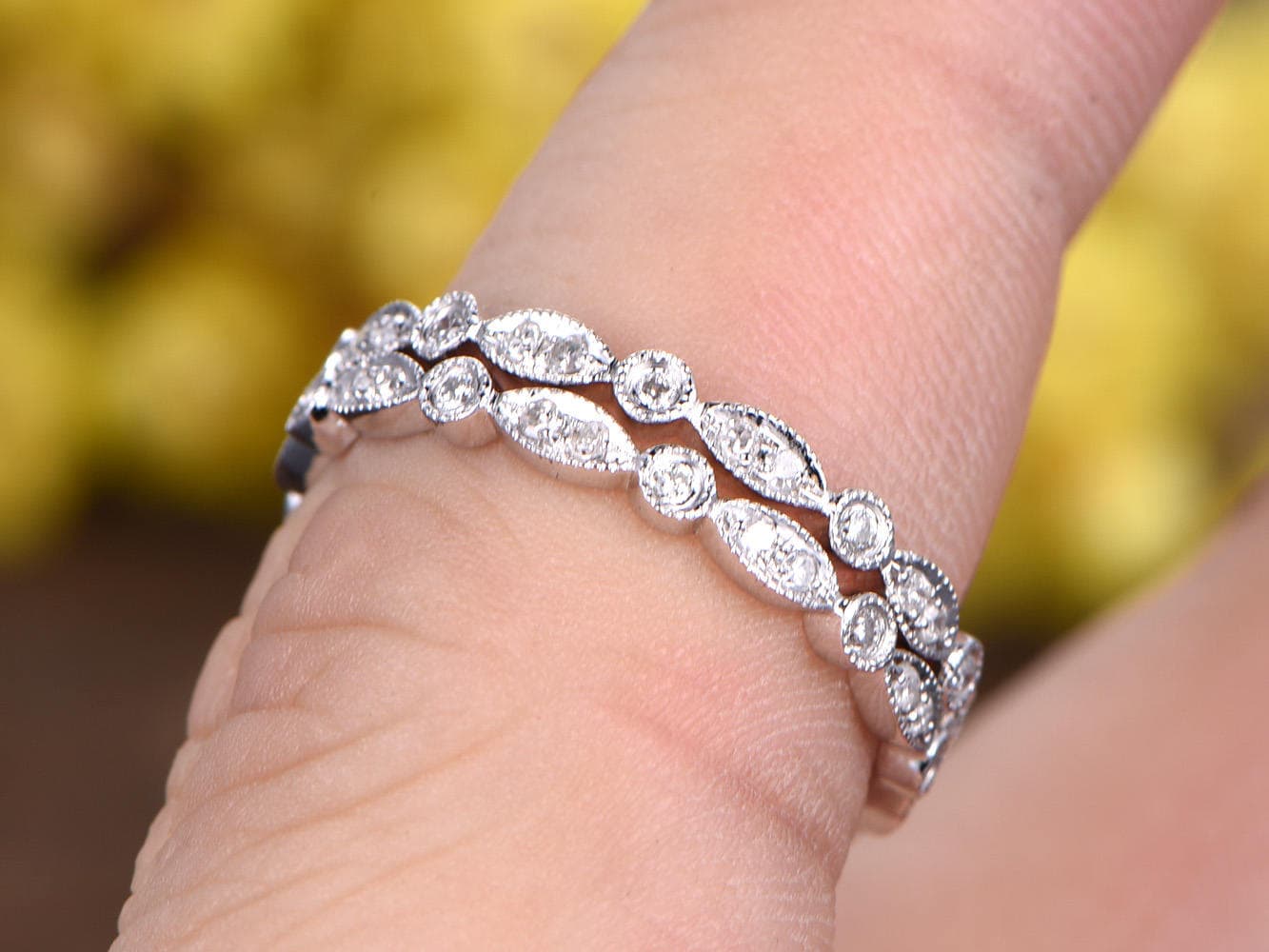 Art Deco Wedding Ring Set Diamond Wedding Band Full Eternity - Etsy