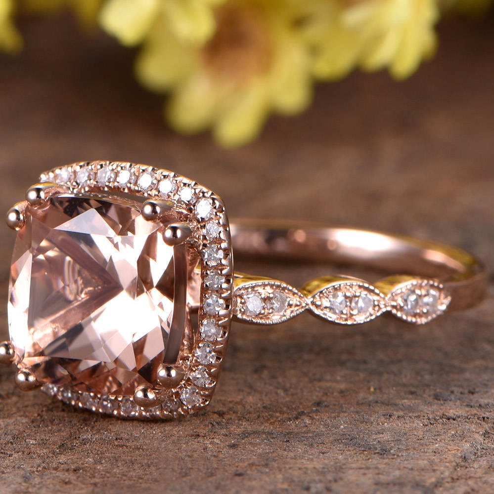Rose Gold Morganite Ring Vintage Jewelry 3ct Morganite - Etsy