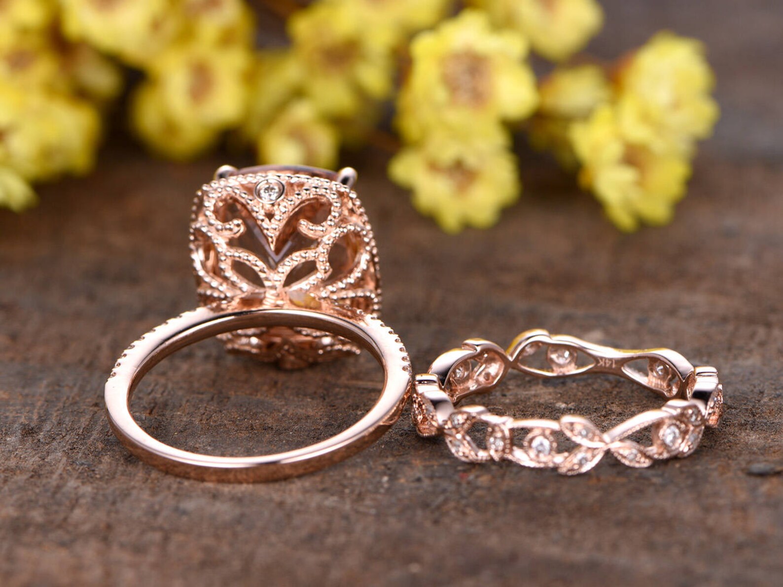 5ct Natural Morganite Engagement Ring Set Morganite Jewelry | Etsy
