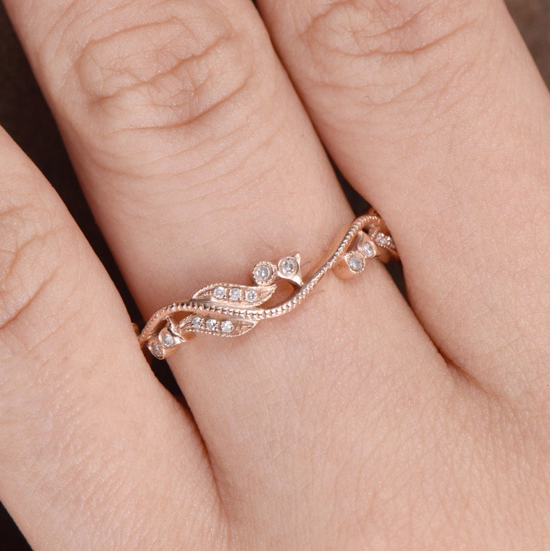 Diamond Wedding Band 14K Rose Gold Bridal Ring Diamond Full Eternity ...