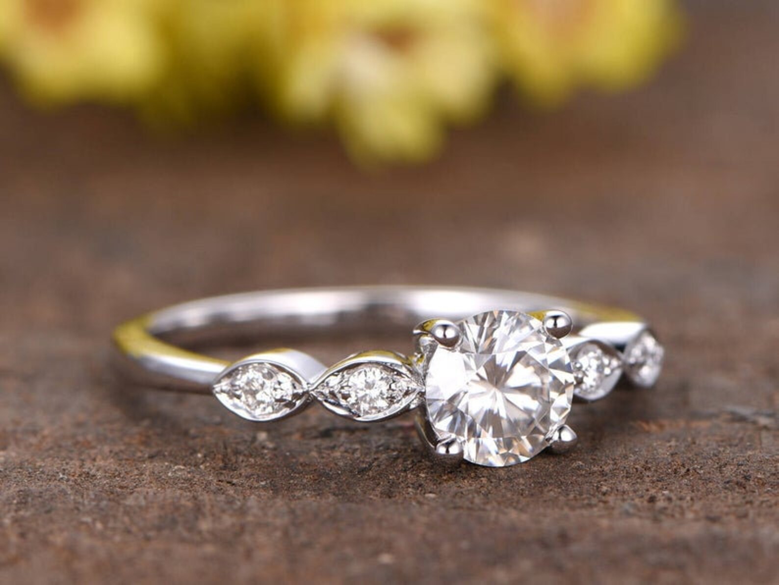 Classical Round Moissanite Engagement Ring 14K Rose Gold,art Deco ...