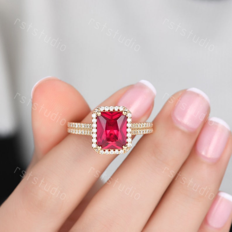Vintage Red Ruby Engagement Ring Ruby Jewerly Diamond Wedding - Etsy