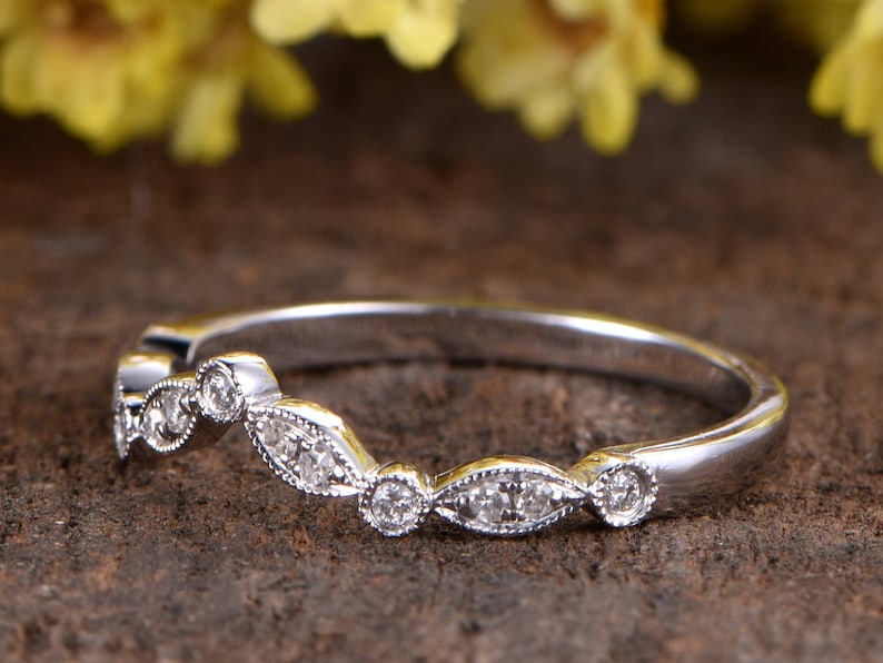 Women Diamond Chevron Ring Eternity Band Art Deco V Shaped - Etsy