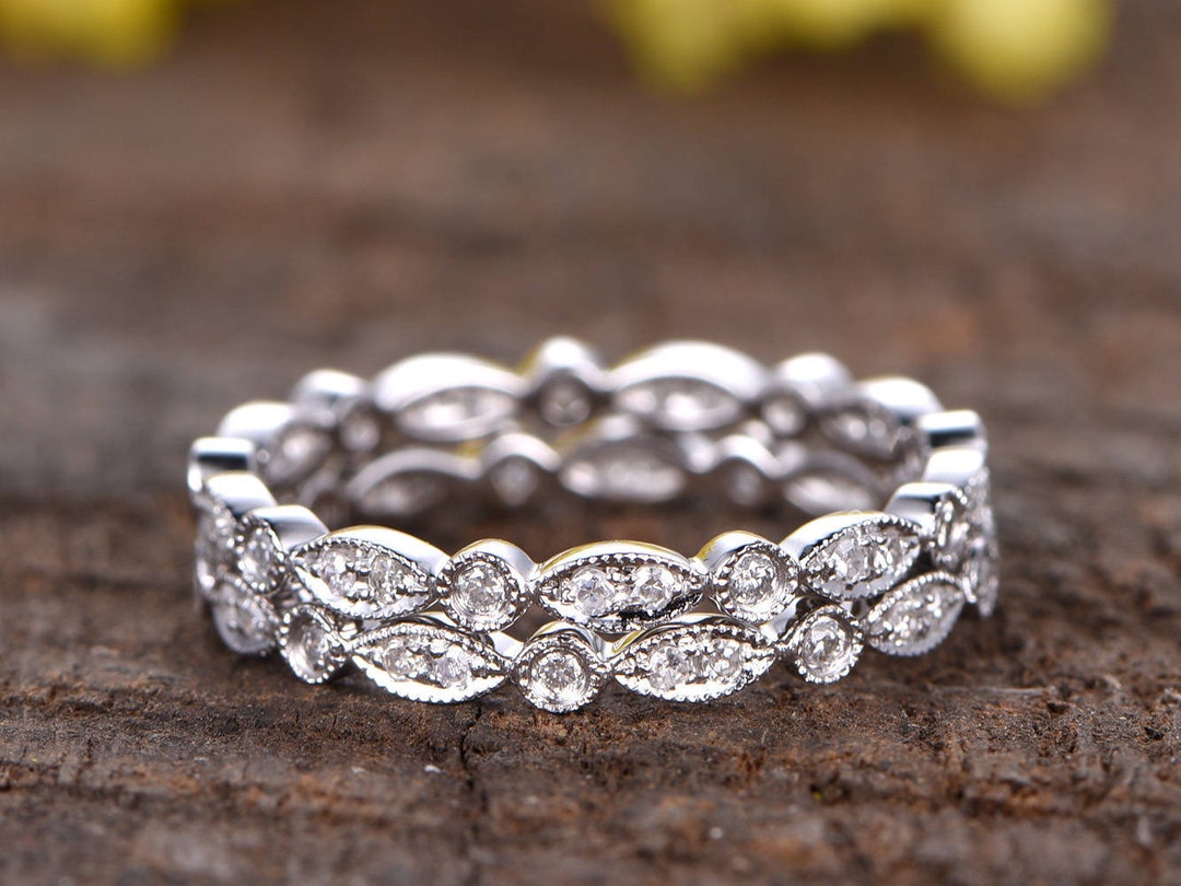 Art Deco Wedding Ring Set Diamond Wedding Band Full Eternity - Etsy