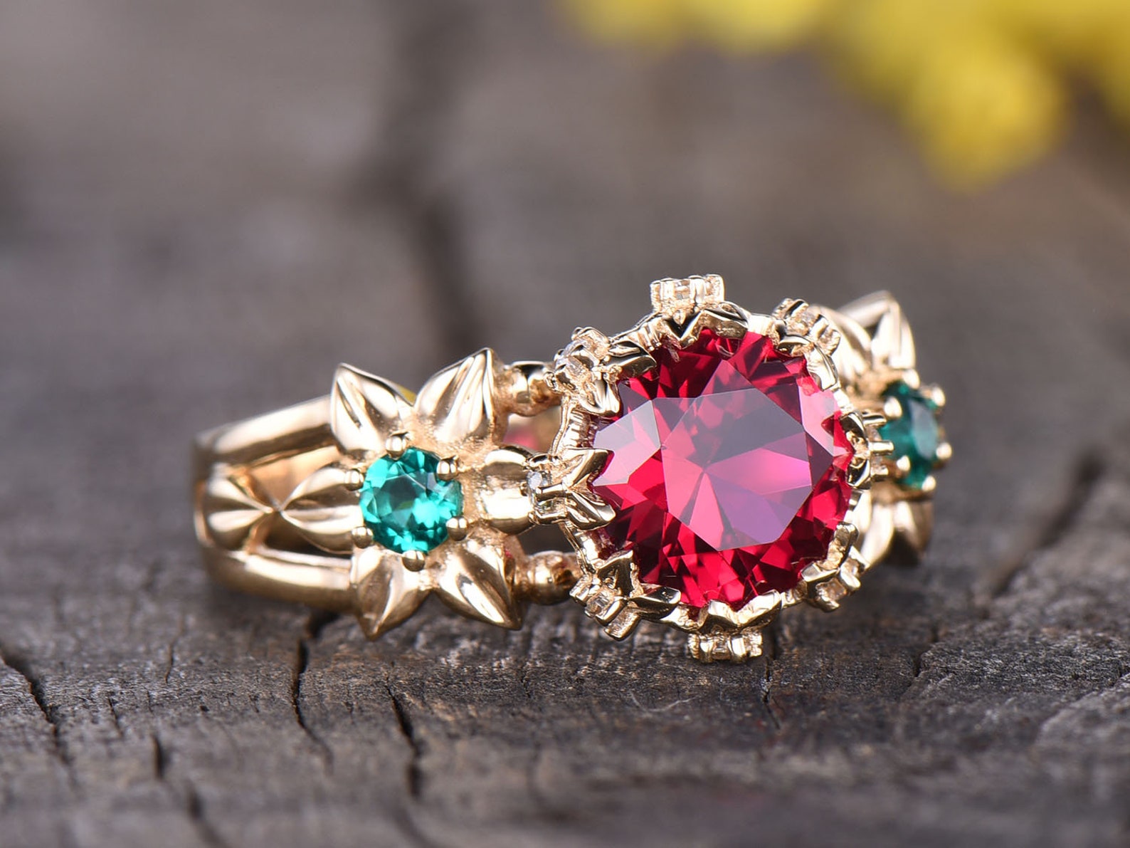 1.5ct Antique Ruby Engagement Ring Vintage Flower Band Ruby - Etsy