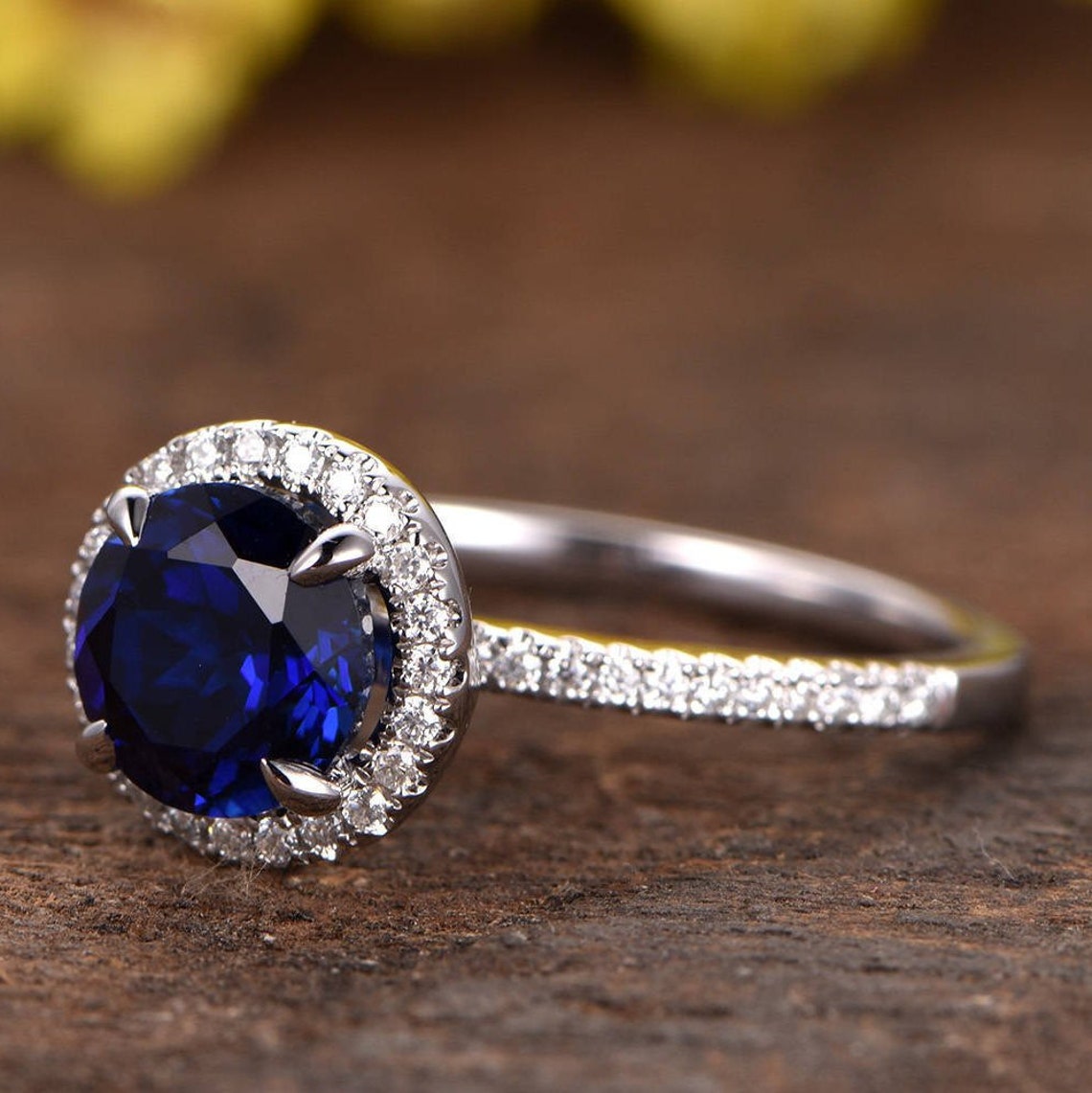 14K White Gold Sapphire Engagement Ring Blue Sapphire Ring - Etsy