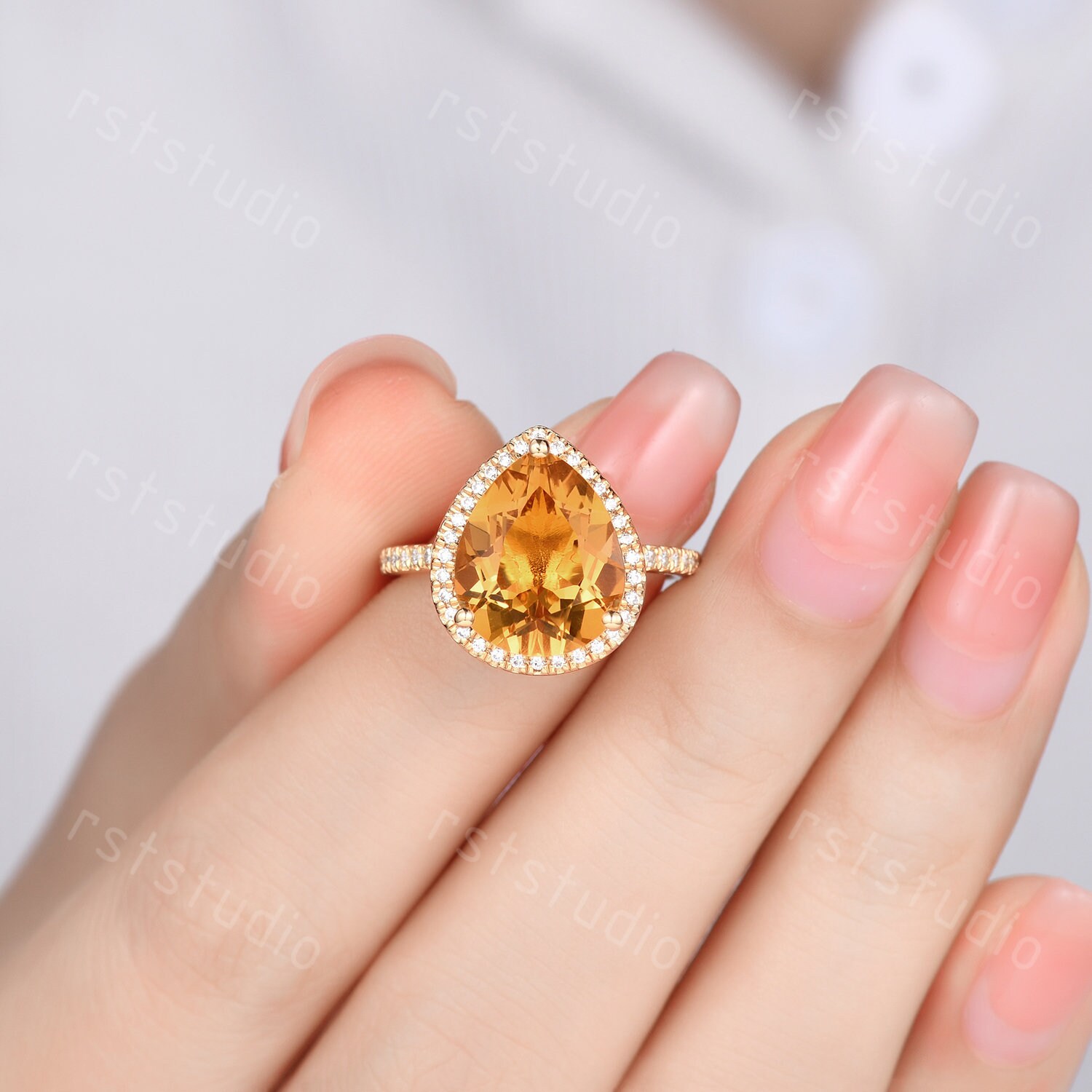 Natural Citrine Tear Drop Citrine Engagement Ring Pear Shaped Citrine ...