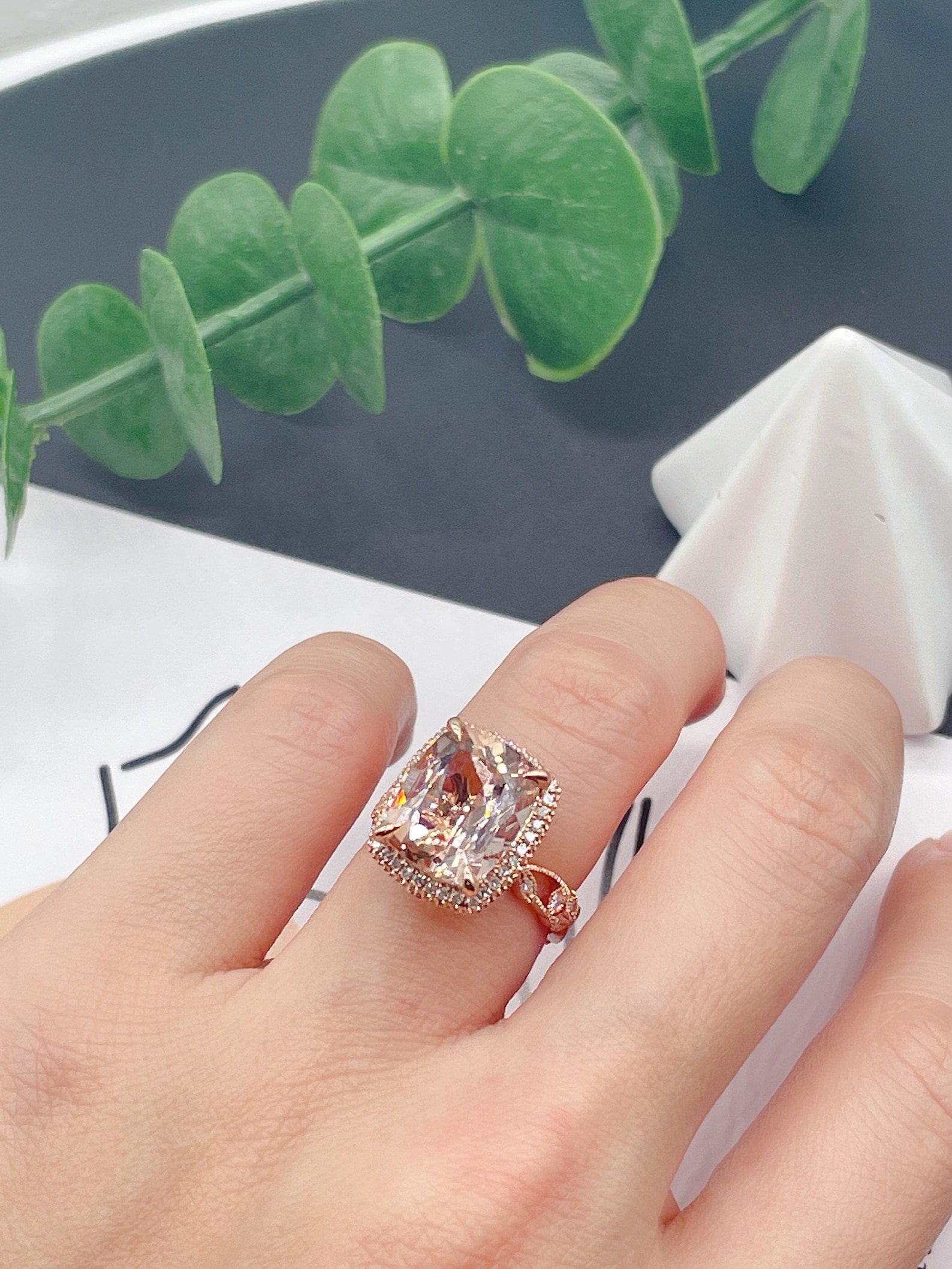 5ct Natural Morganite Engagement Ring Floral Band Promise - Etsy