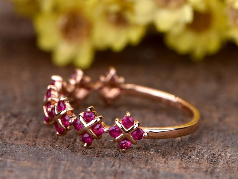 Unique Ruby Engagement Ring Ruby Wedding Band Rose Gold Bridal - Etsy