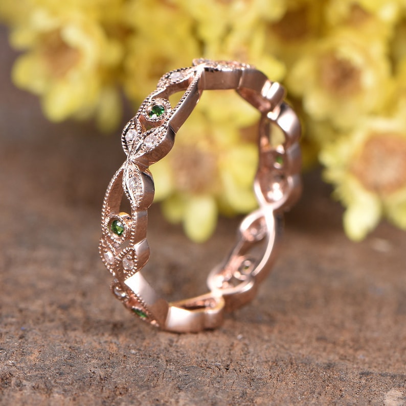 Unique Diamond Wedding Ring Art Deco Floral Full Eternity - Etsy