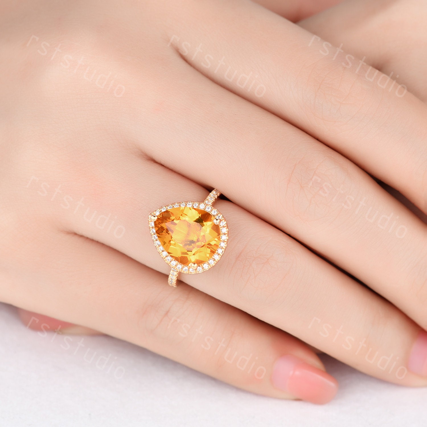 Natural Citrine Tear Drop Citrine Engagement Ring Pear Shaped Citrine ...