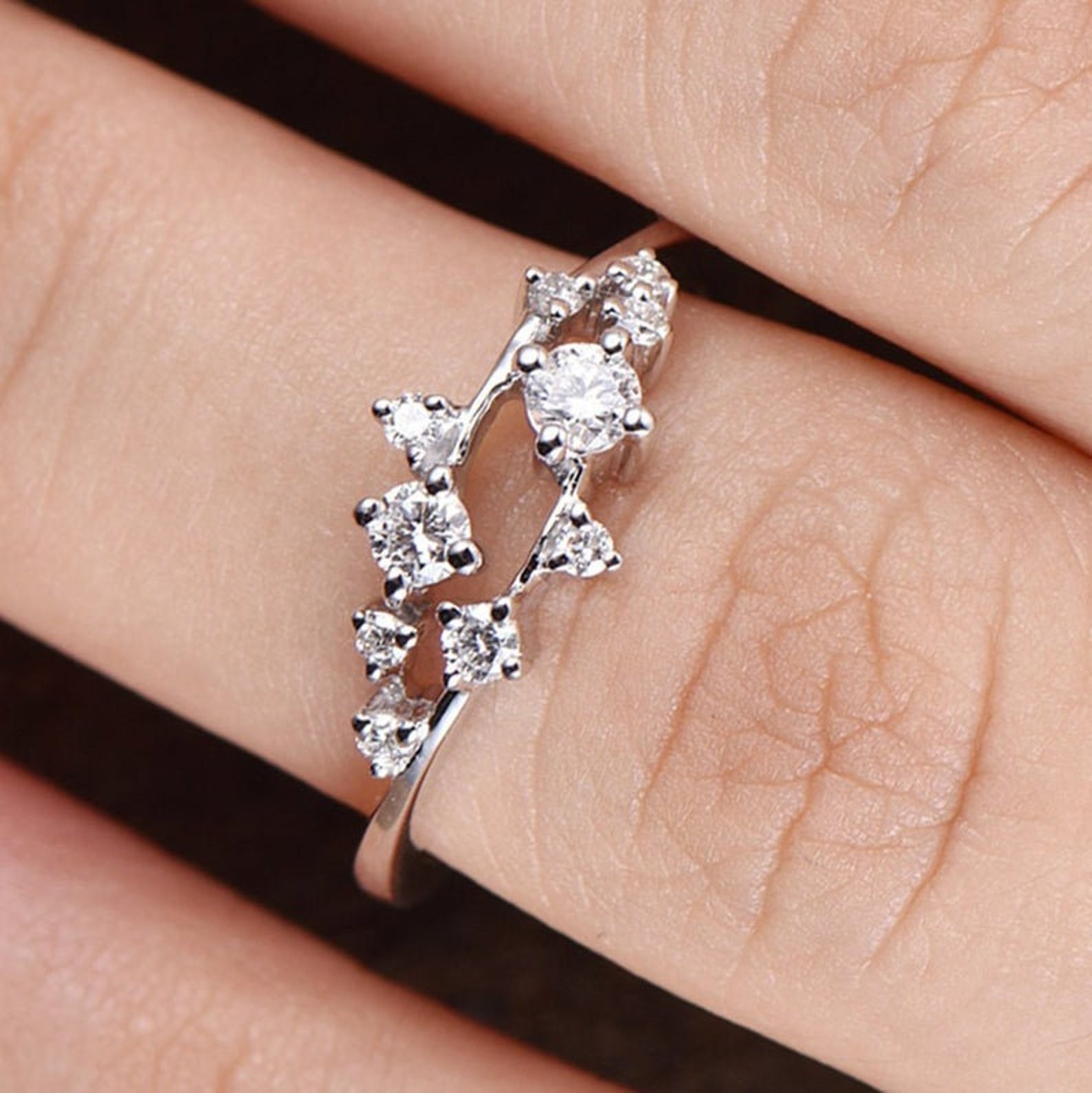 Antique Diamond Wedding Band Stacking Ring Unique Curve | Etsy