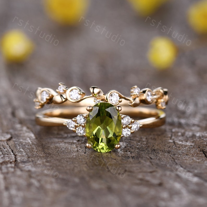 14K Yellow Gold Peridot Engagement Ringvintage Peridot Ring - Etsy