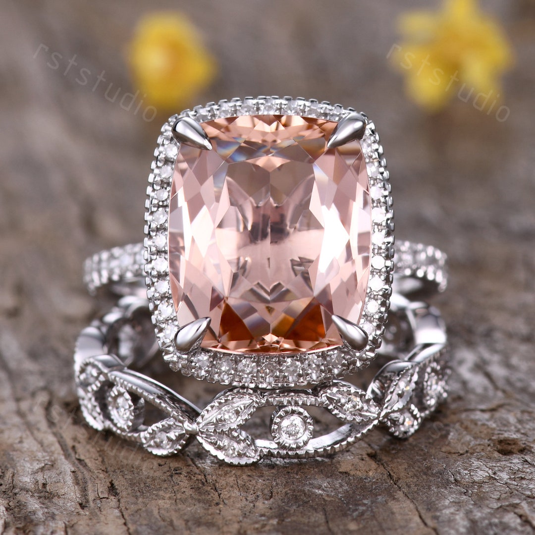 5.2ct Big Natural Morganite Engagement Ring 14K Yellow Gold Morganite ...