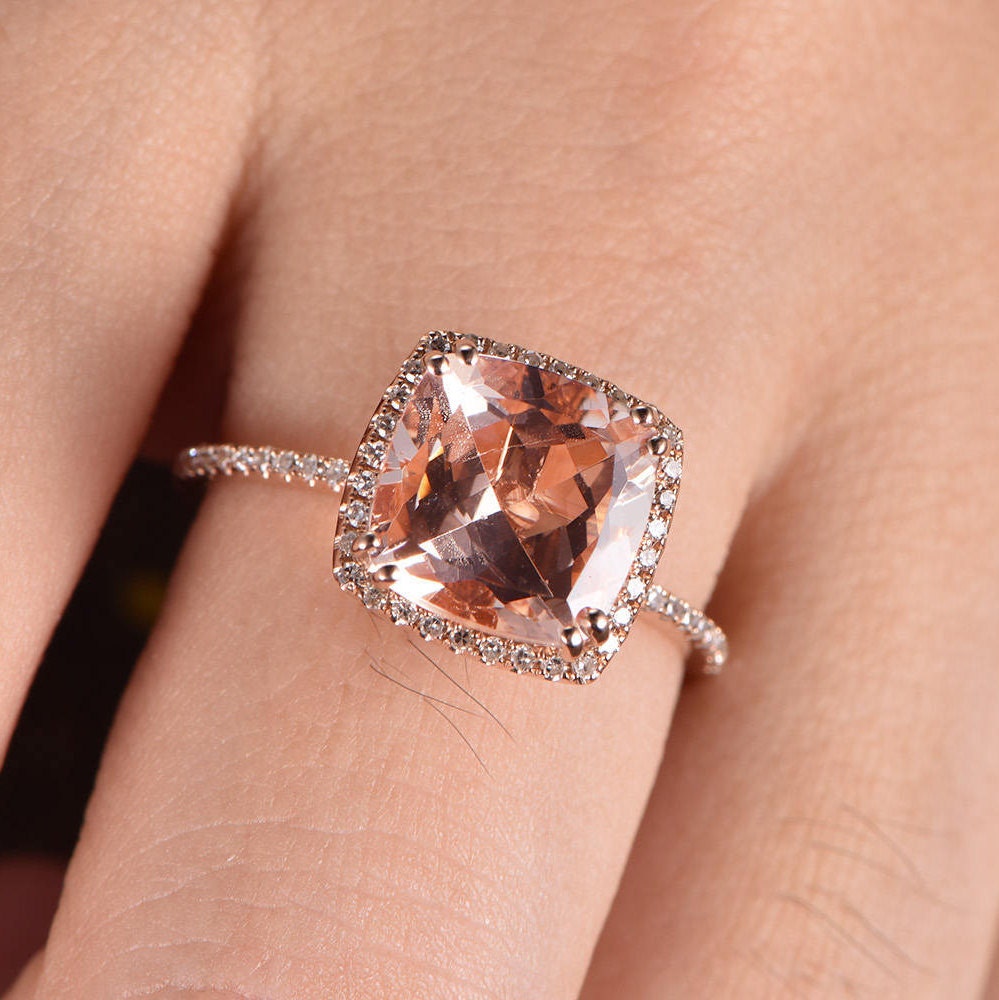 3ct Morganite Engagement Ring Rose Gold Bridal Ring Diamond - Etsy