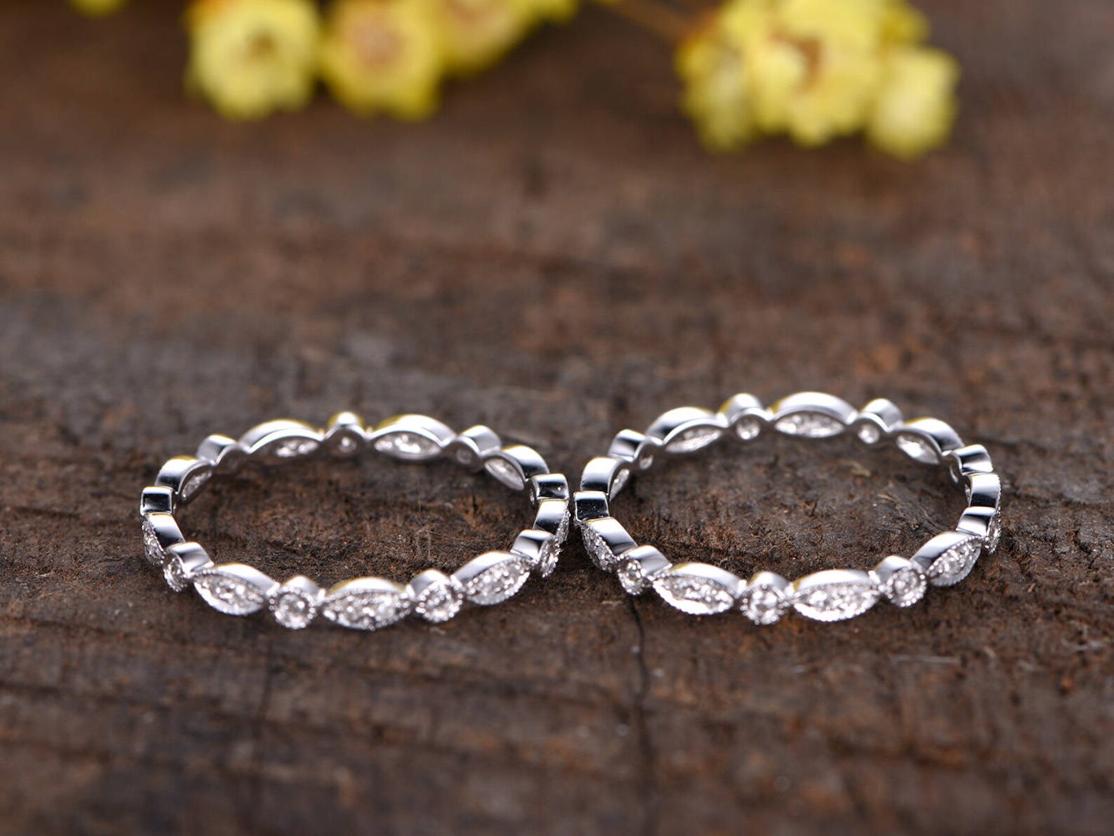 Art Deco Wedding Ring Set Diamond Wedding Band Full Eternity | Etsy