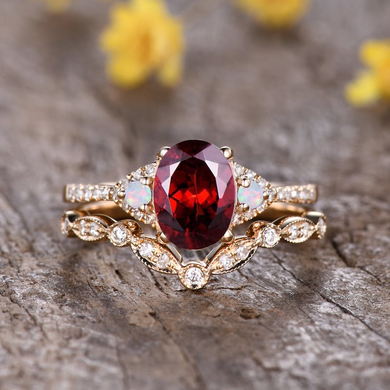 Garnet Wedding Rings Sets - Etsy