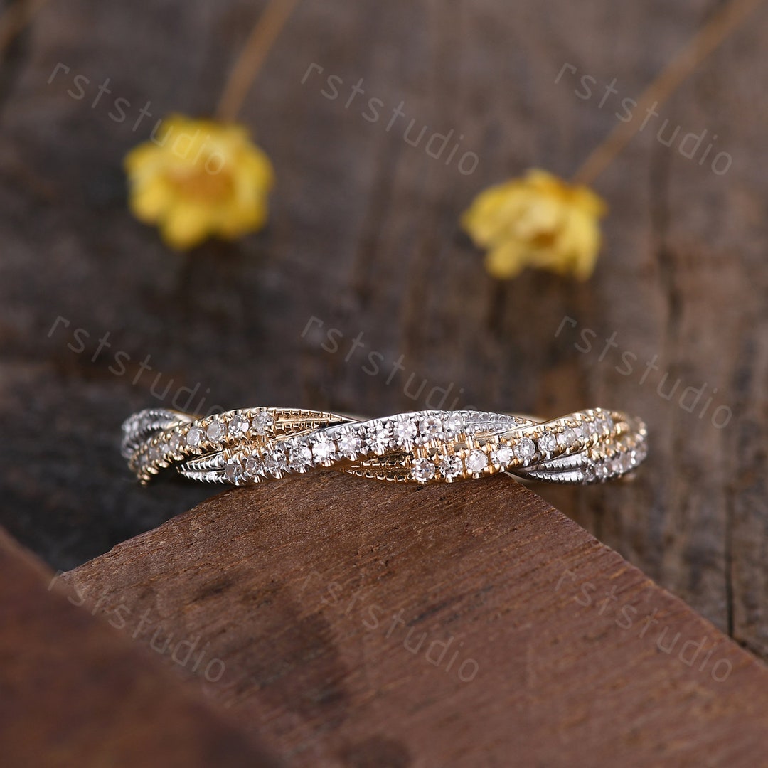 Two Tone 14k Gold Diamond Infinity Wedding Band: Full Eternity Twist ...