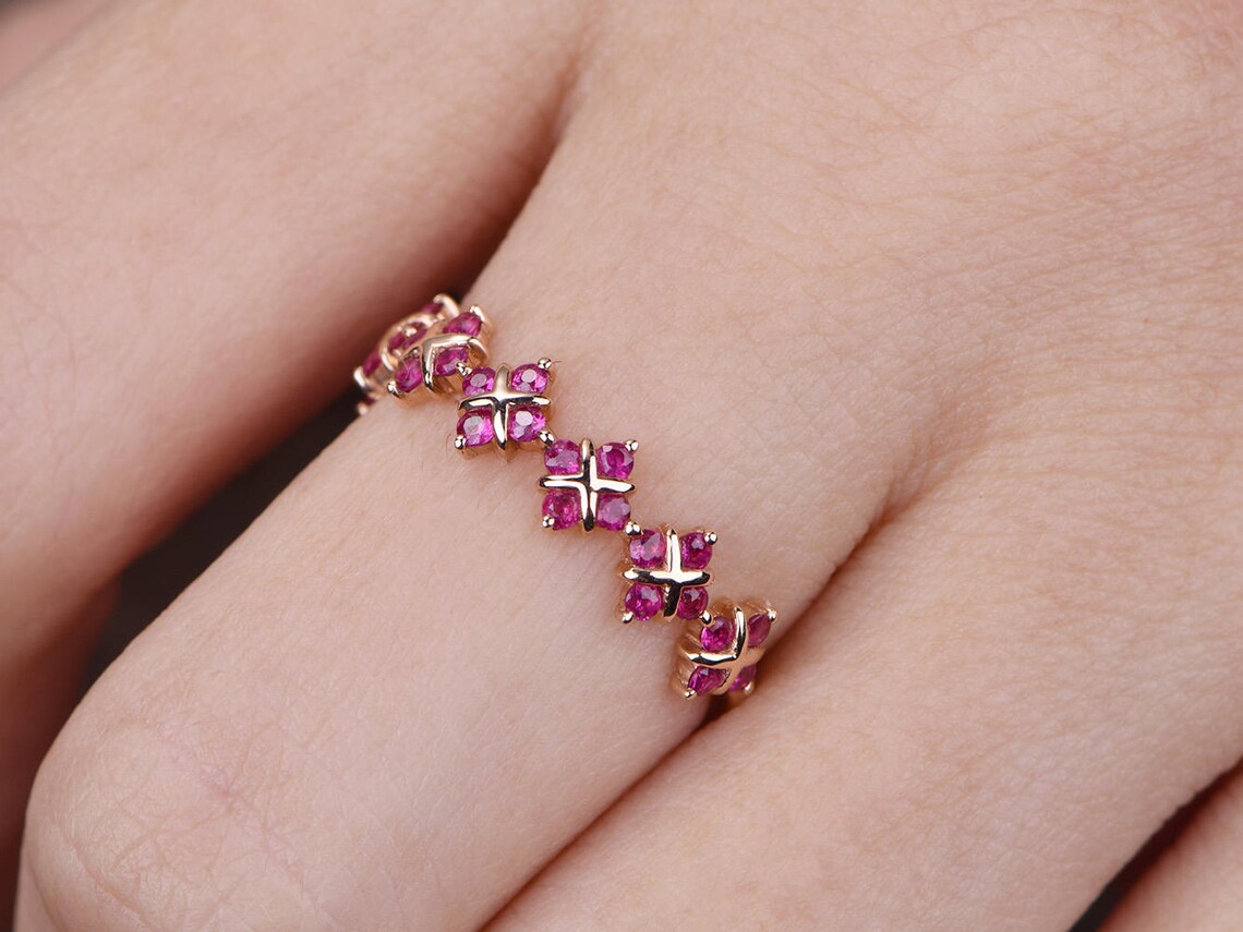 Unique Ruby Engagement Ring Ruby Wedding Band Rose Gold Bridal Ring ...