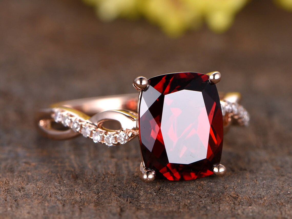 Garnet Engagement Ring Infinity Ring Rose Gold Split Shank | Etsy