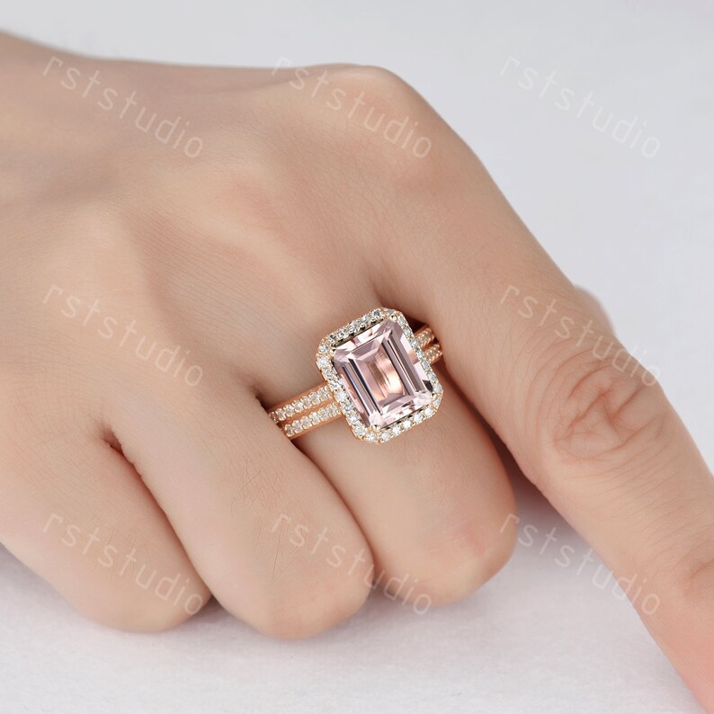 Emerald Cut Natural Morganite Engagement Ring Natural Morganite Ring ...