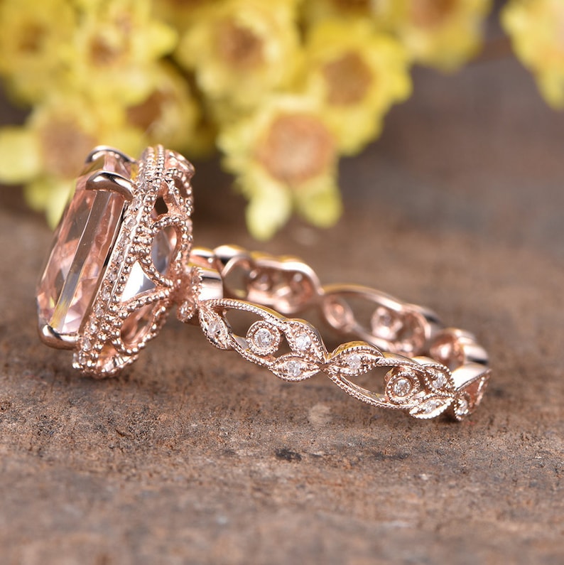 5ct Natural Morganite Engagement Ring Floral Band Promise - Etsy