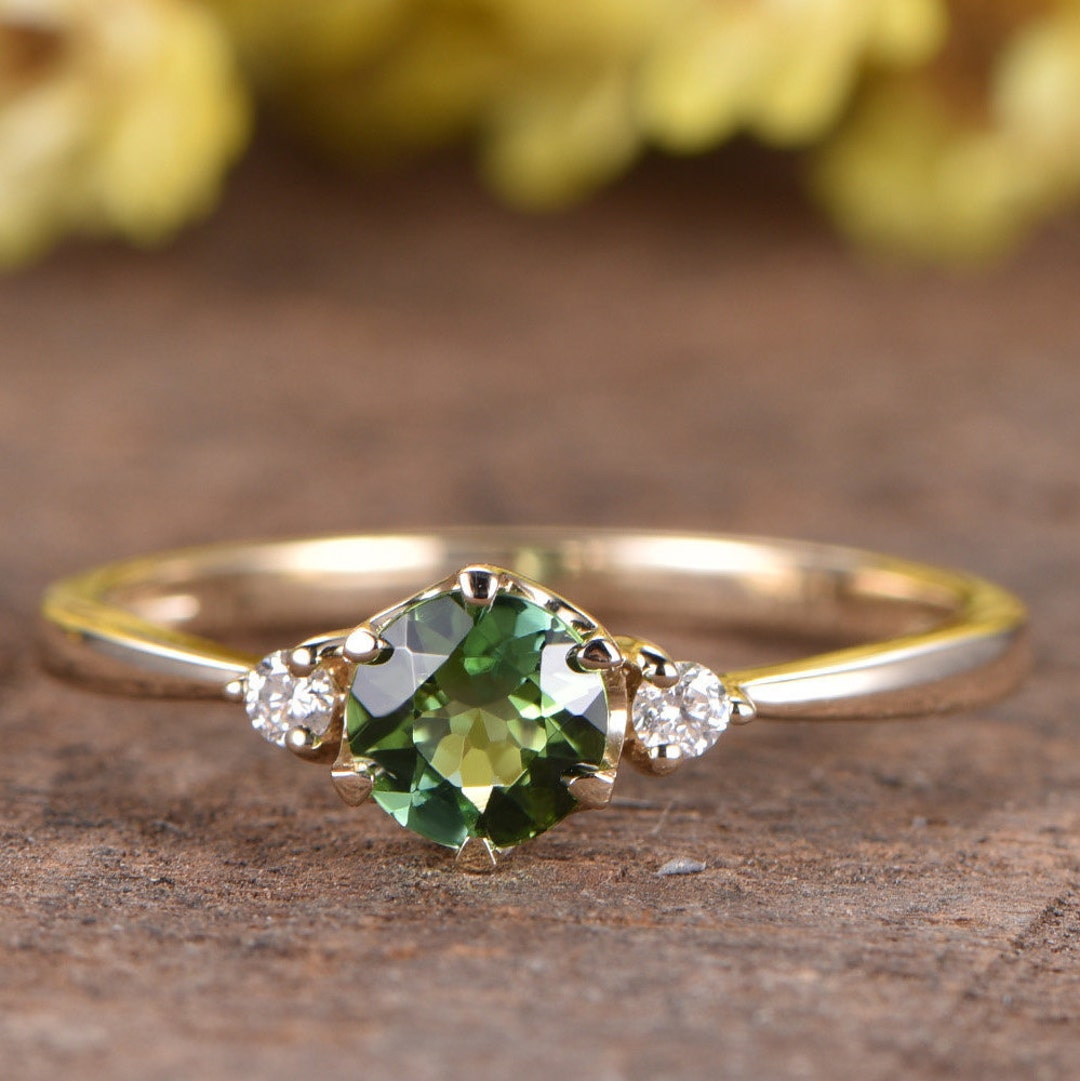 Vintage Green Tourmaline Engagement Ring Multi Stone Ring Art Deco ...