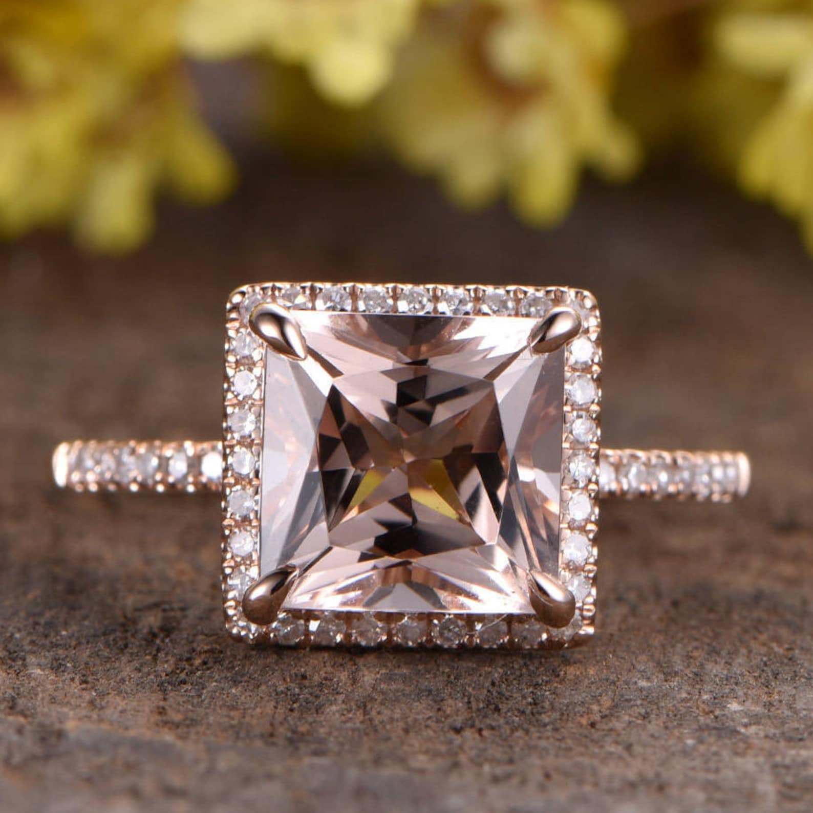 Princess Cut Unique Morganite Ring 14K Rose Gold Morganite - Etsy