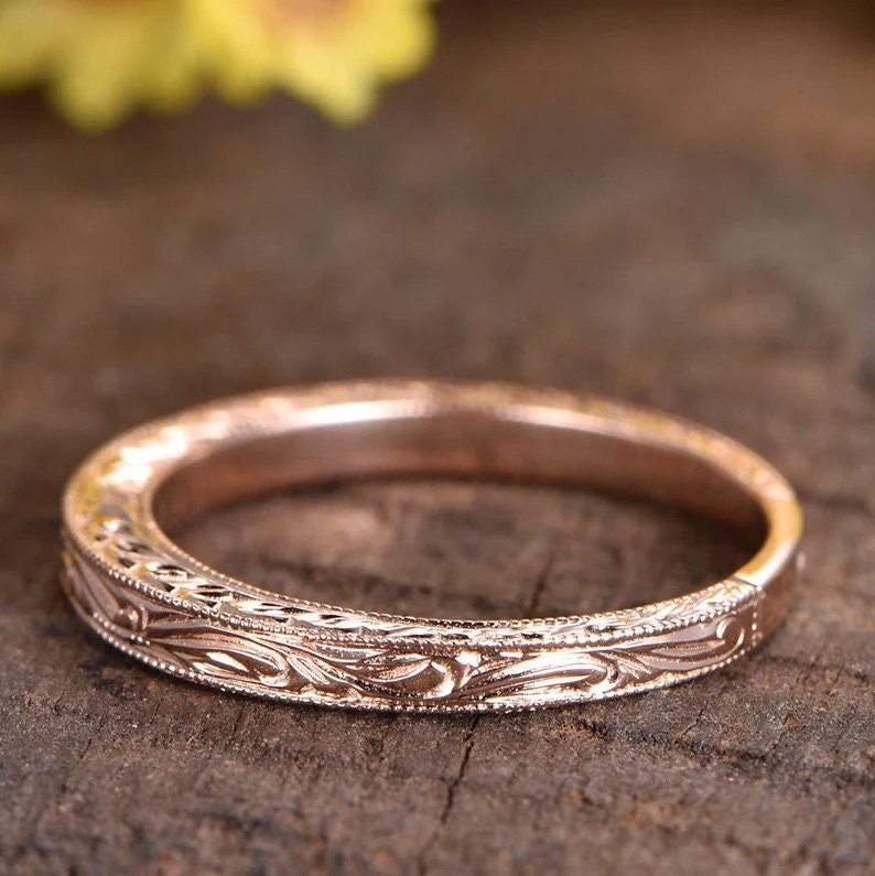 Antique Filigree Ring Floral Engraving Wedding Bands Vintage Wedding ...