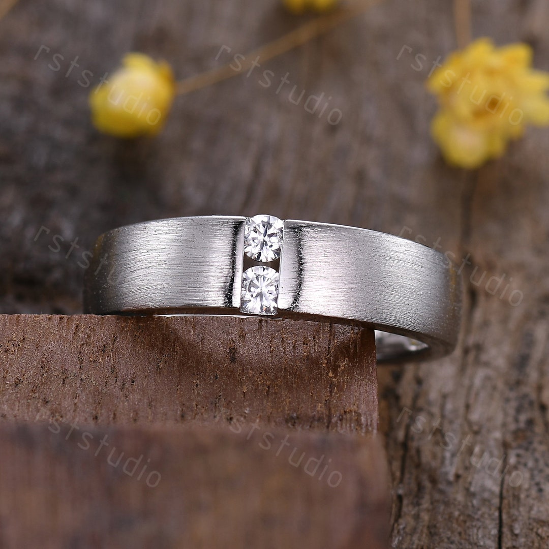 5MM Mens Moissanite Wedding Band Round Cut Diamond Band Brushed Finish ...