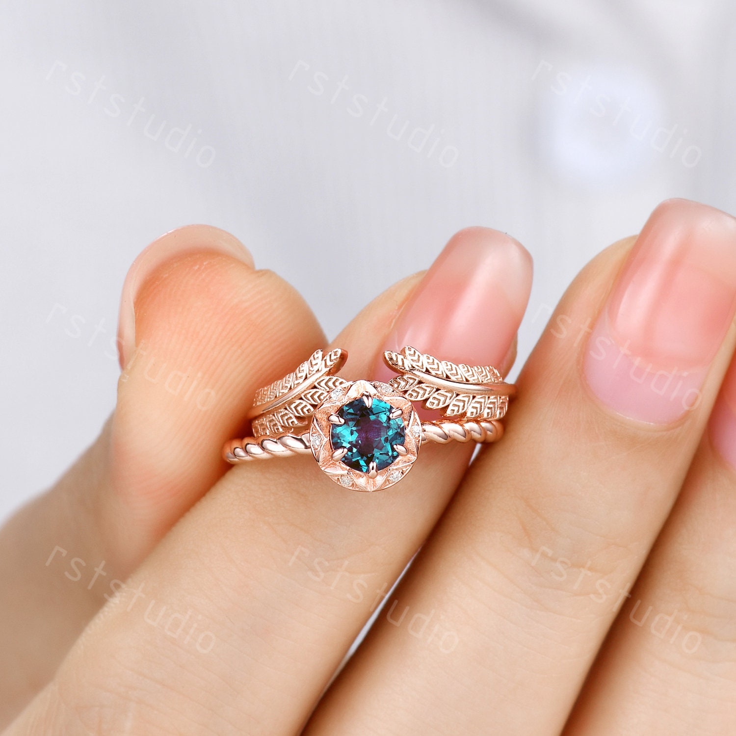 Alexandrite Wedding Ring Set Vintage Alexandrite Engagement - Etsy