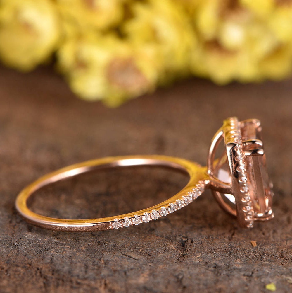 3ct Morganite Engagement Ring Rose Gold Bridal Ring Diamond - Etsy