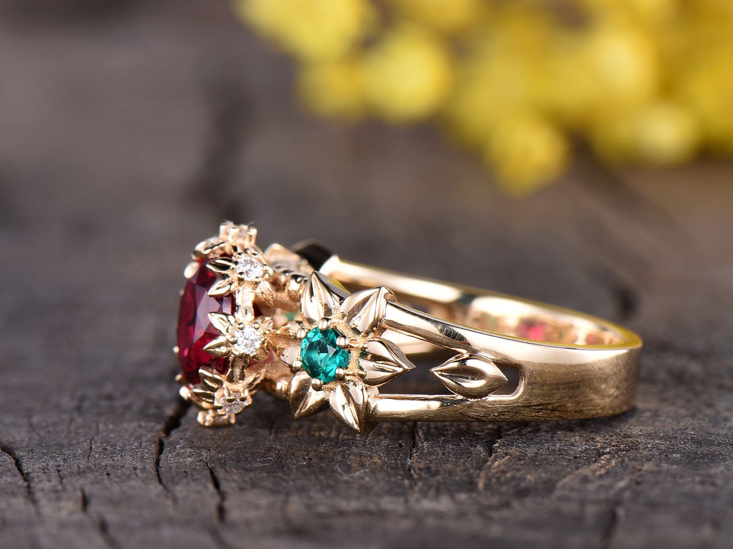 1.5ct Antique Ruby Engagement Ring Vintage Flower Band Ruby - Etsy