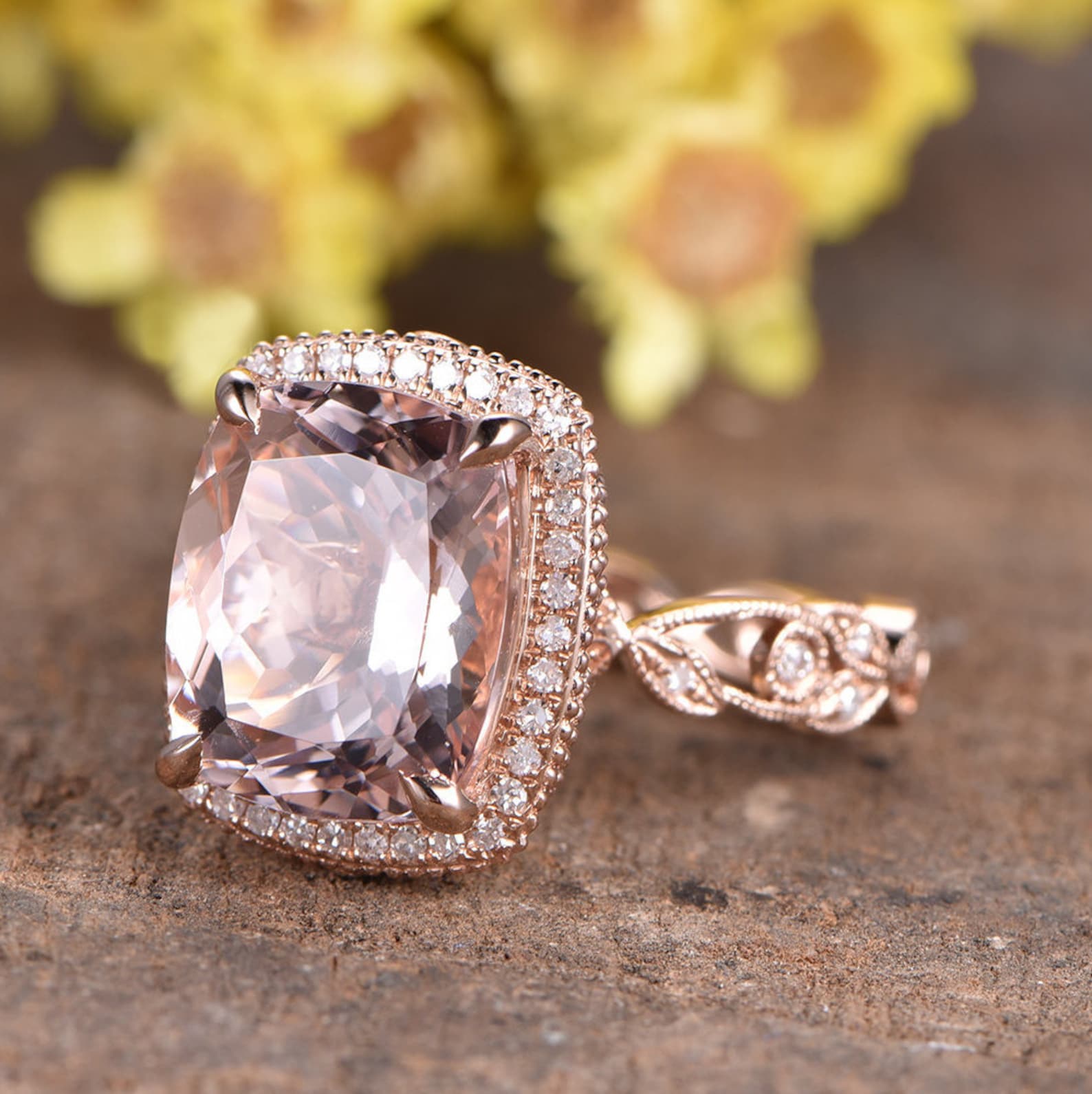 5ct Natural Morganite Engagement Ring Floral Band Promise - Etsy